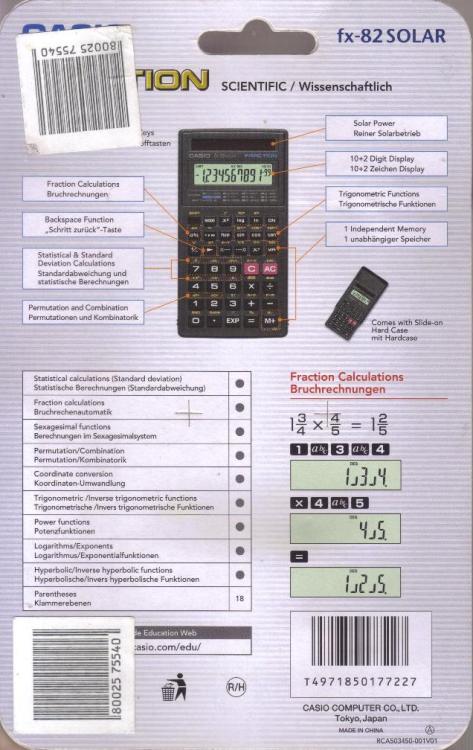 Casio - fx-82 Solar - - Calculatrice Scientifique - Casio fx82 Solar ...